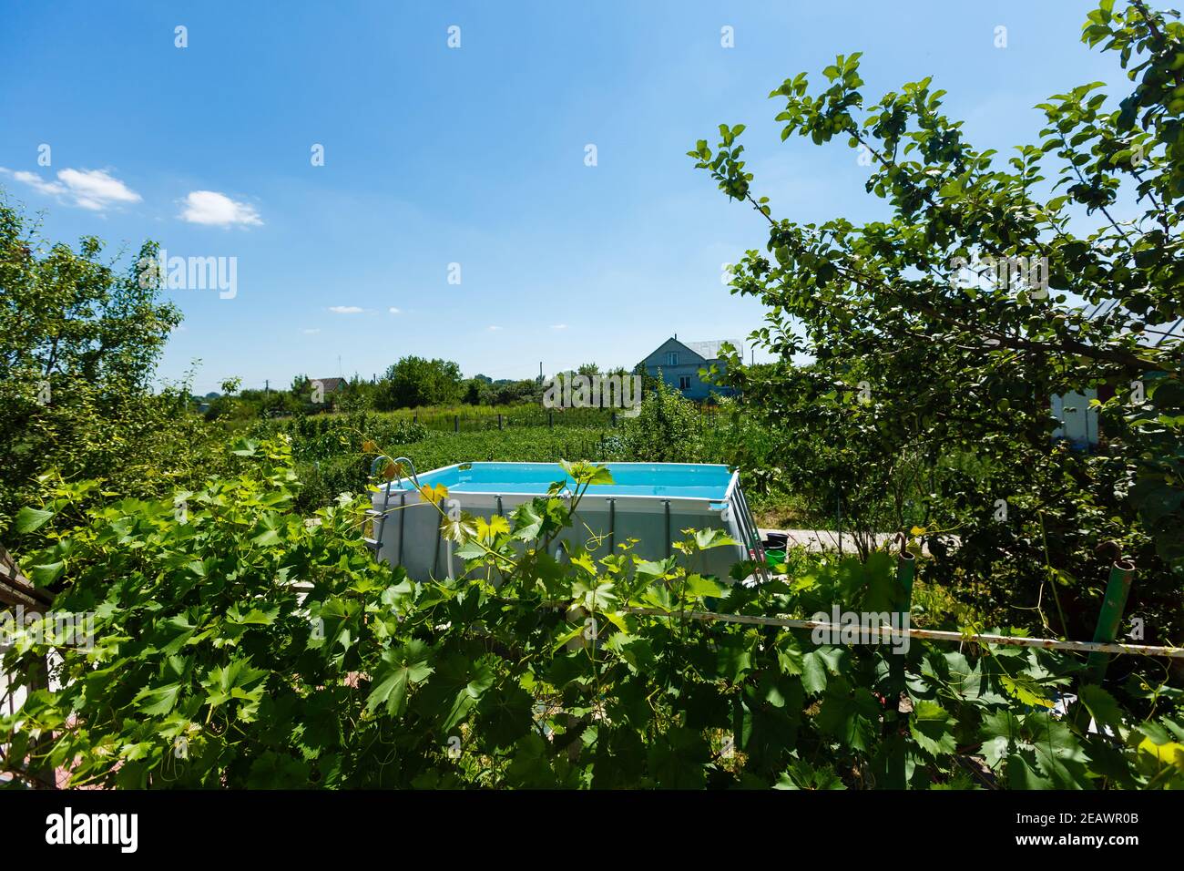frame pool in the garden of a private house, summer Stock Photo - Alamy
