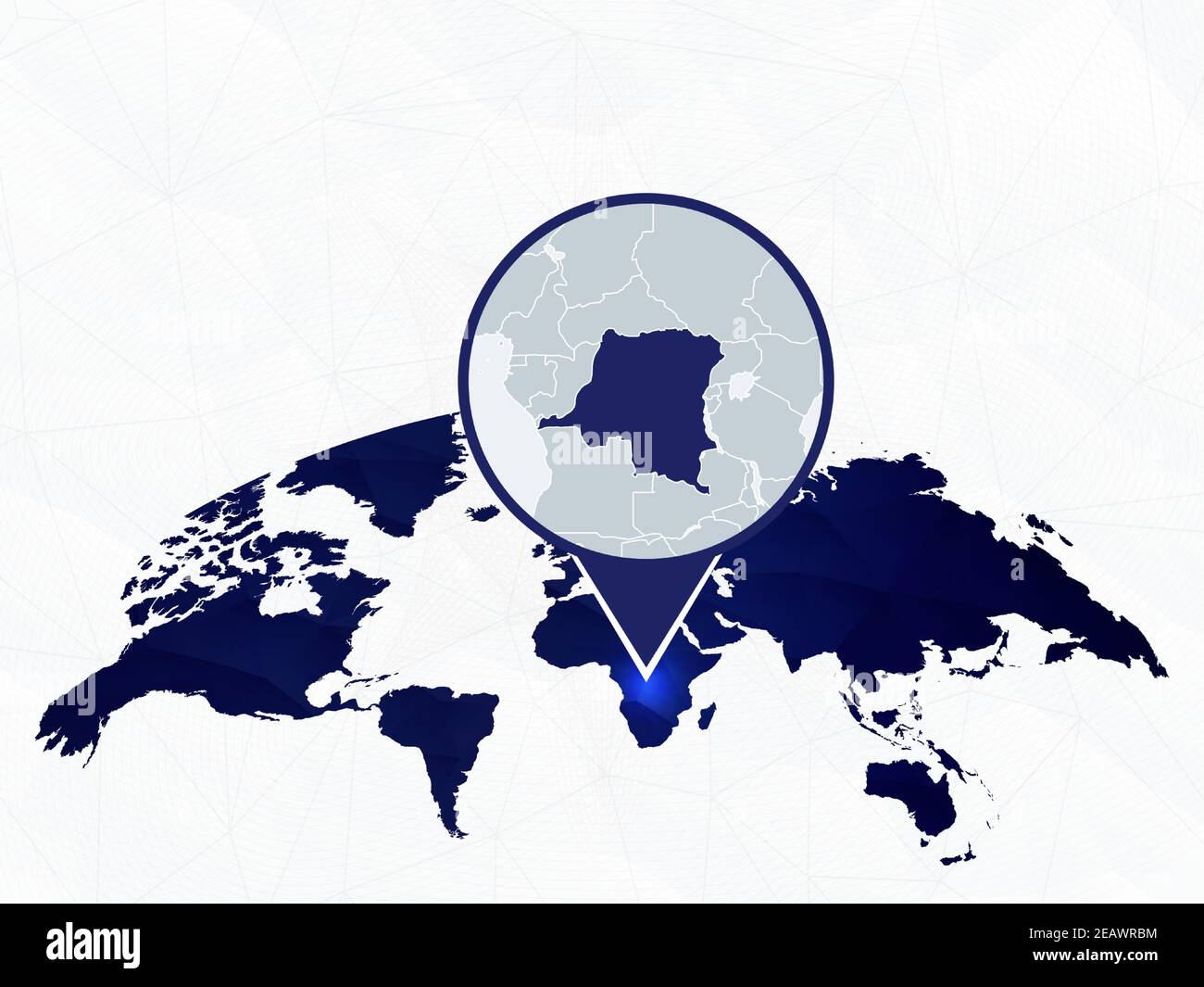 DR Congo detailed map highlighted on blue rounded World Map. Map of DR ...