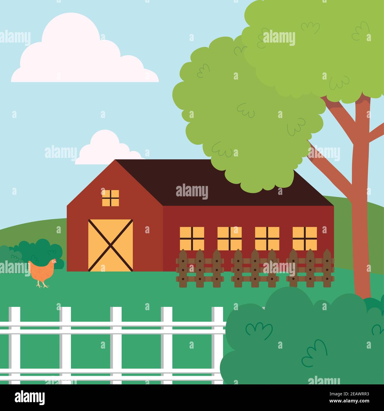 Farm tree and chicken design, Agronomy lifestyle agriculture harvest ...