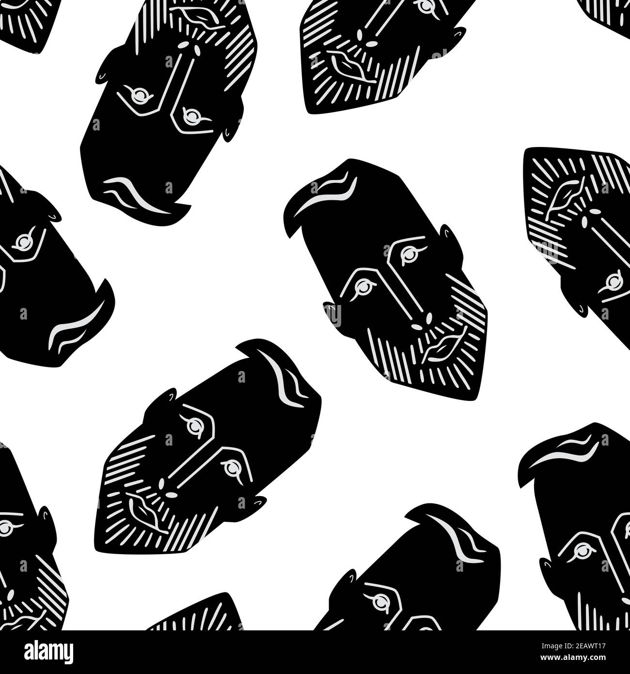 Male face seamless vector pattern background. Monochrome backdrop with ...