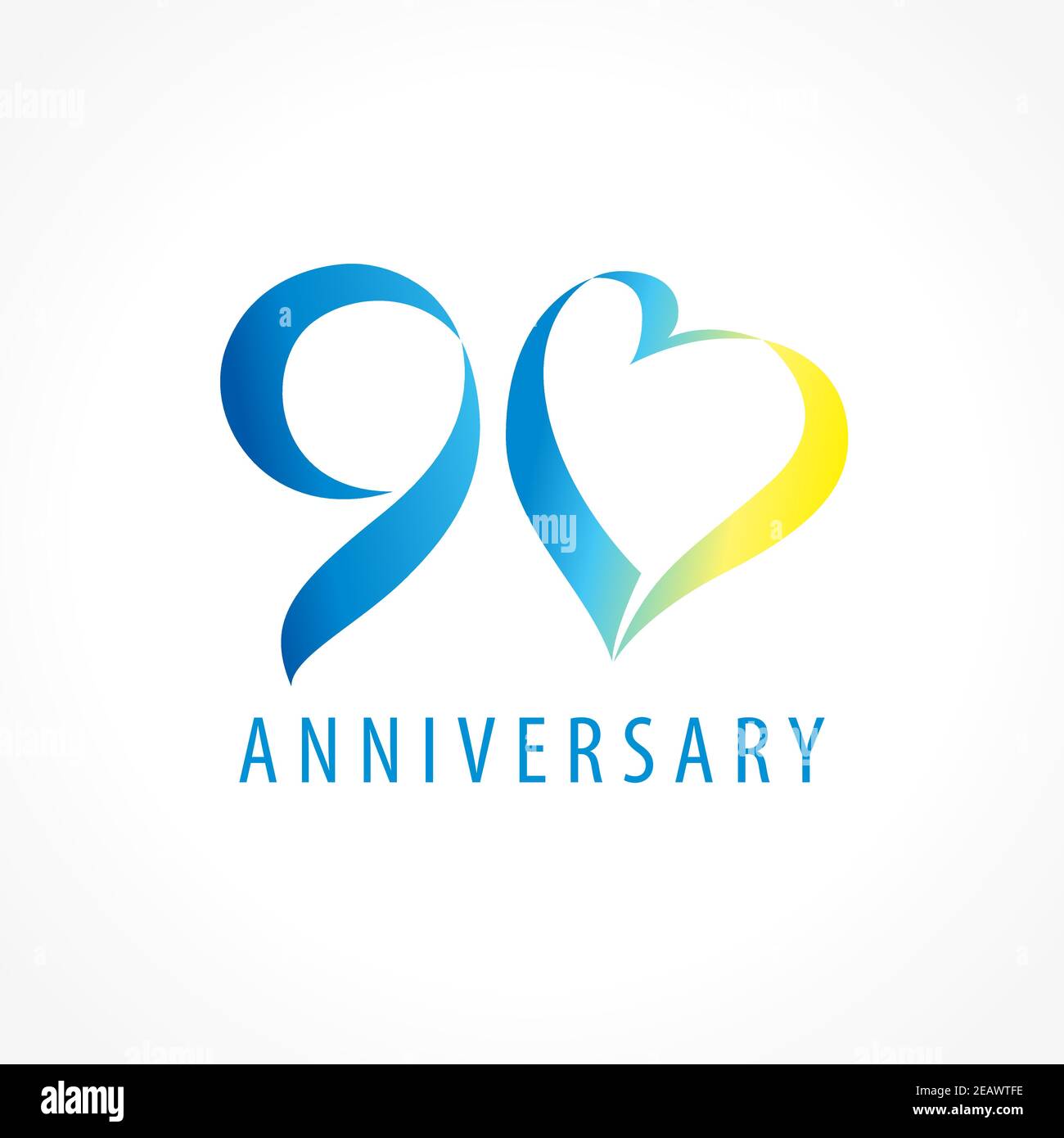 Anniversary 90 years old hearts celebrating vector digit logo. Birthday ...