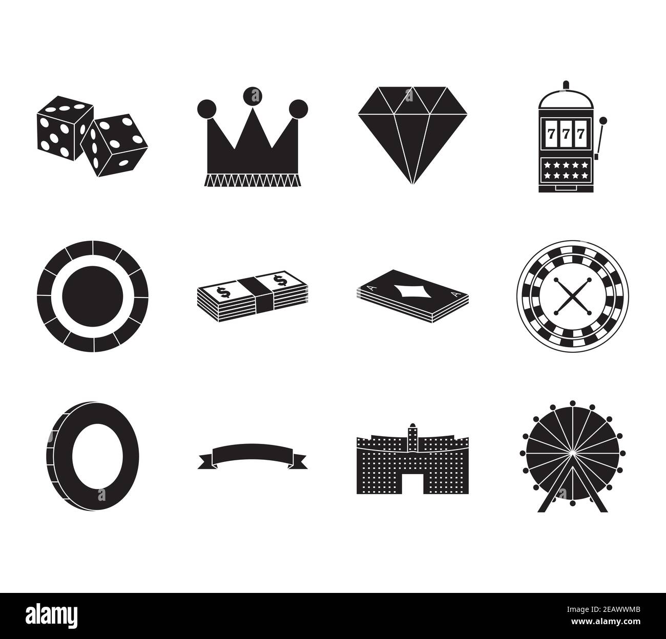 diamond and casino icon set over white background, silhouette style ...