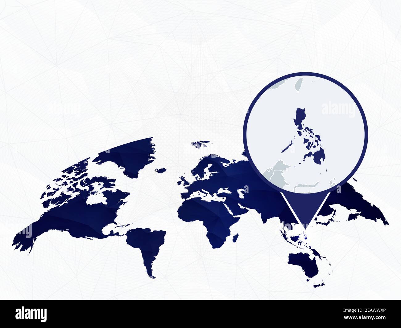 Philippines detailed map highlighted on blue rounded World Map. Map of ...