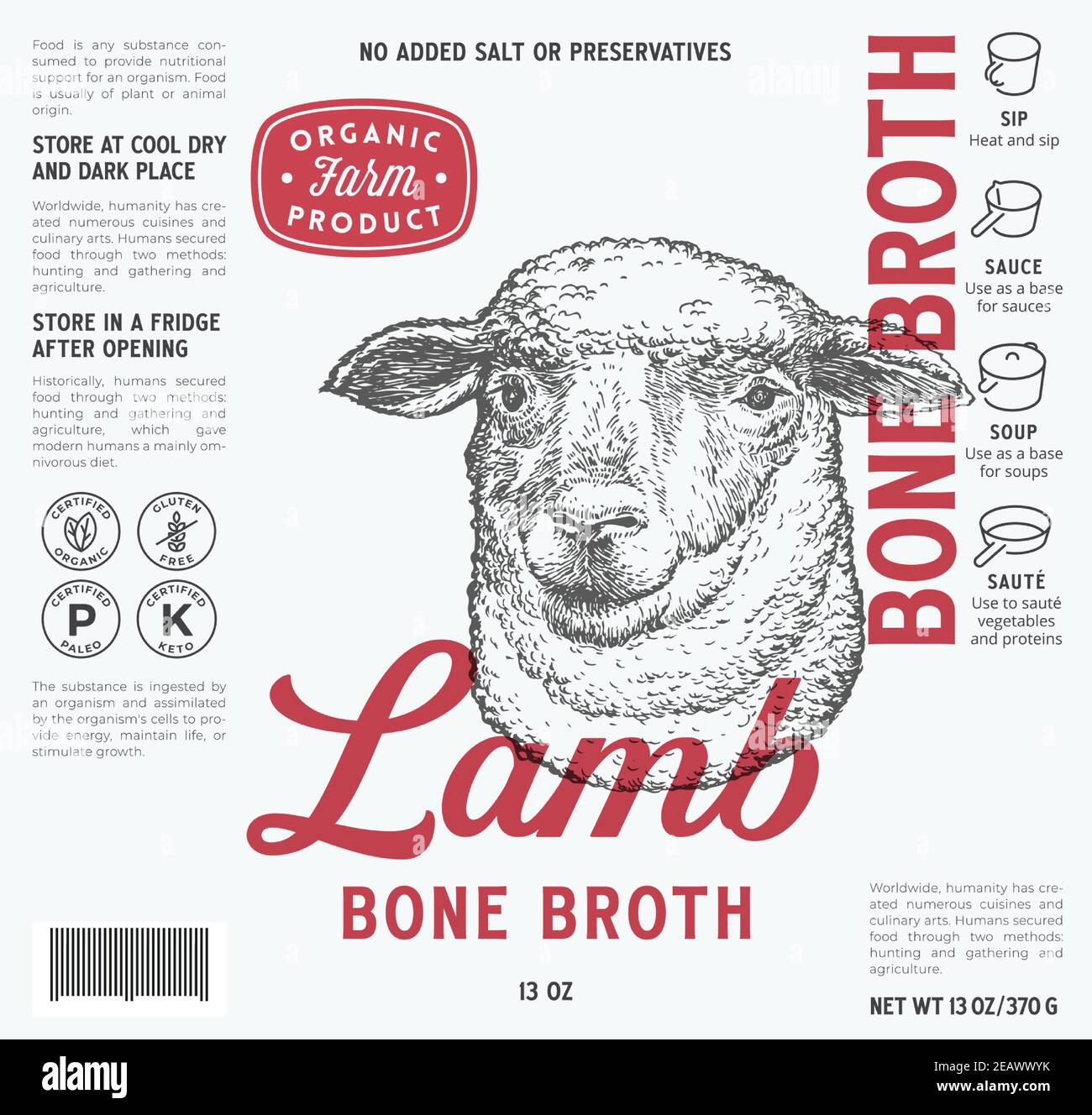 Lamb Bone Broth Label Template. Abstract Vector Food Packaging Design ...