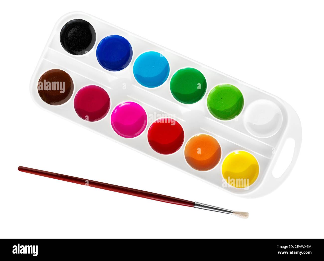 Watercolor paints in box isolated on white background. Set of ...
