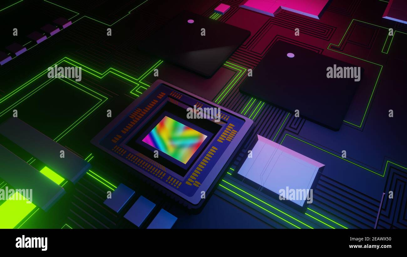 Digital camera sensor on a motherboard with two processors, 3D ...