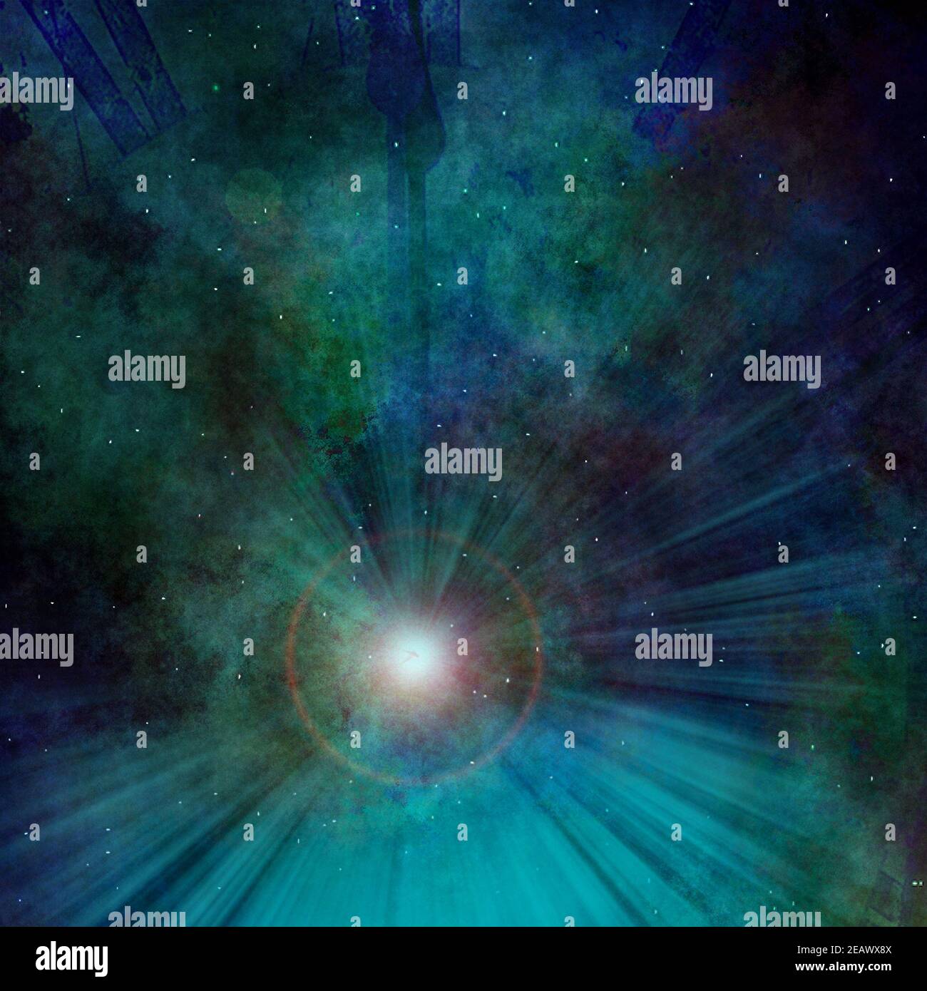 Clock in azure sky. 3D rendering Stock Photo - Alamy