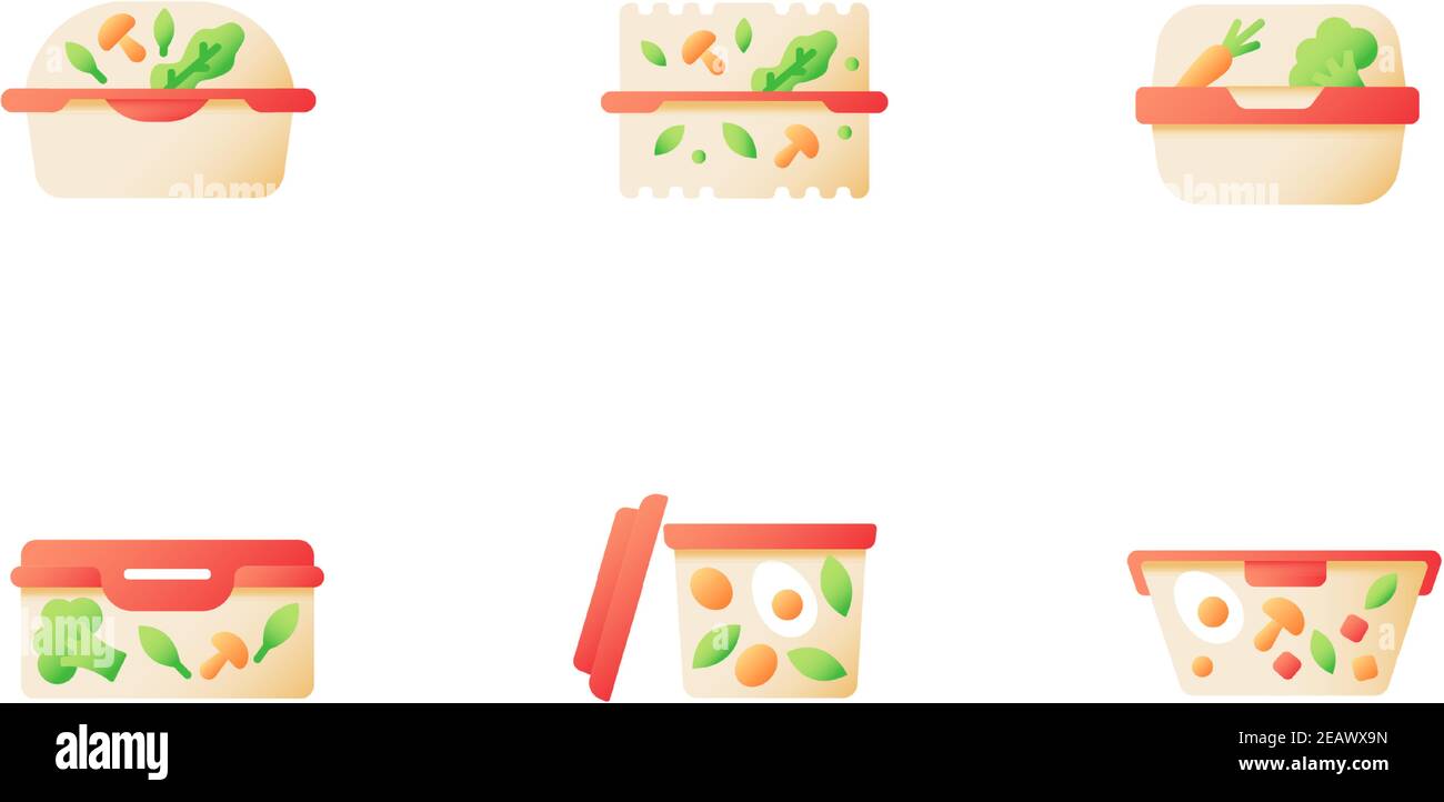 Healthy ready meal for take out vector flat color icon set Stock Vector ...