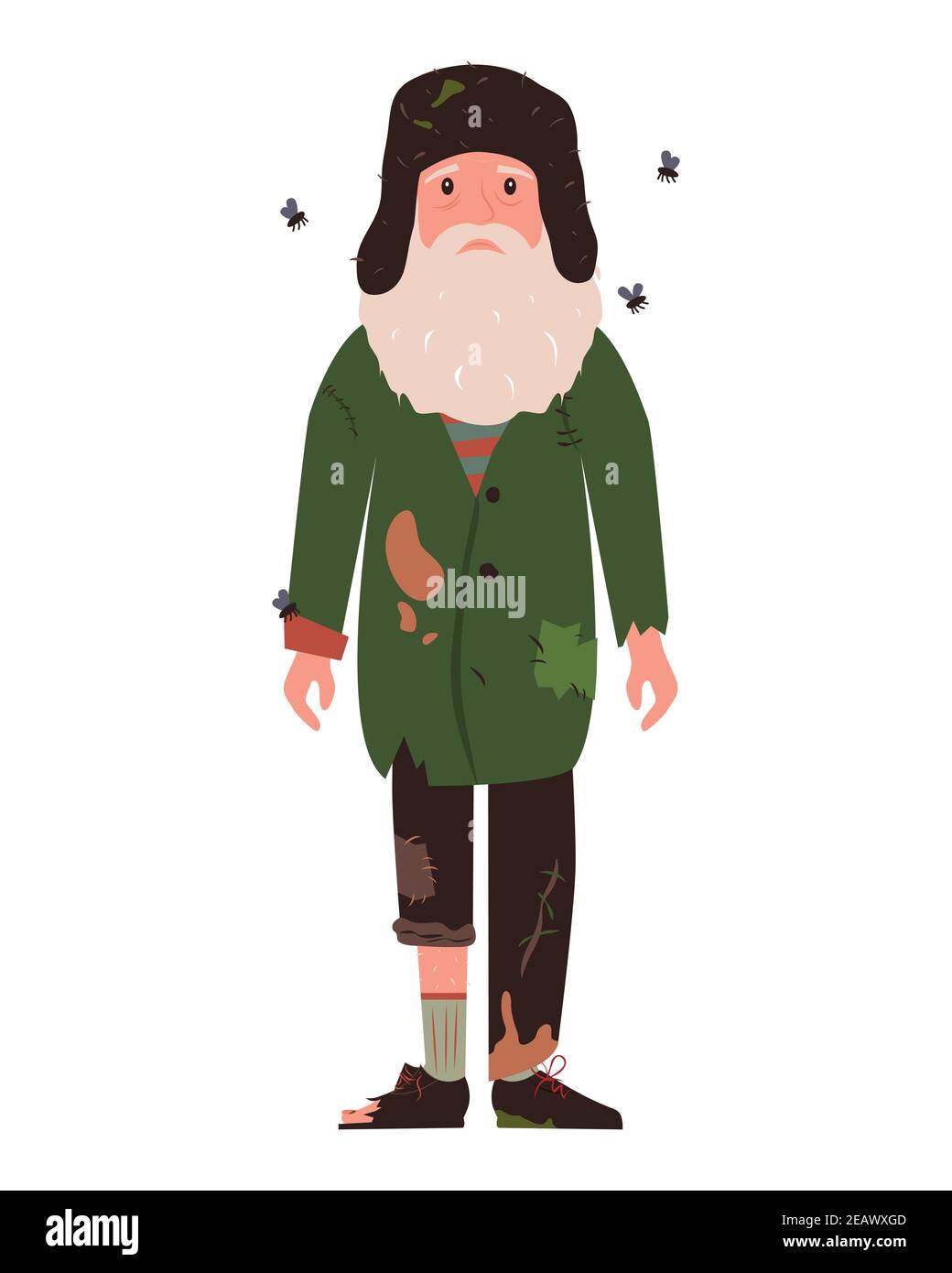 Homeless. A shaggy man in dirty rags. Character for infographics Stock ...