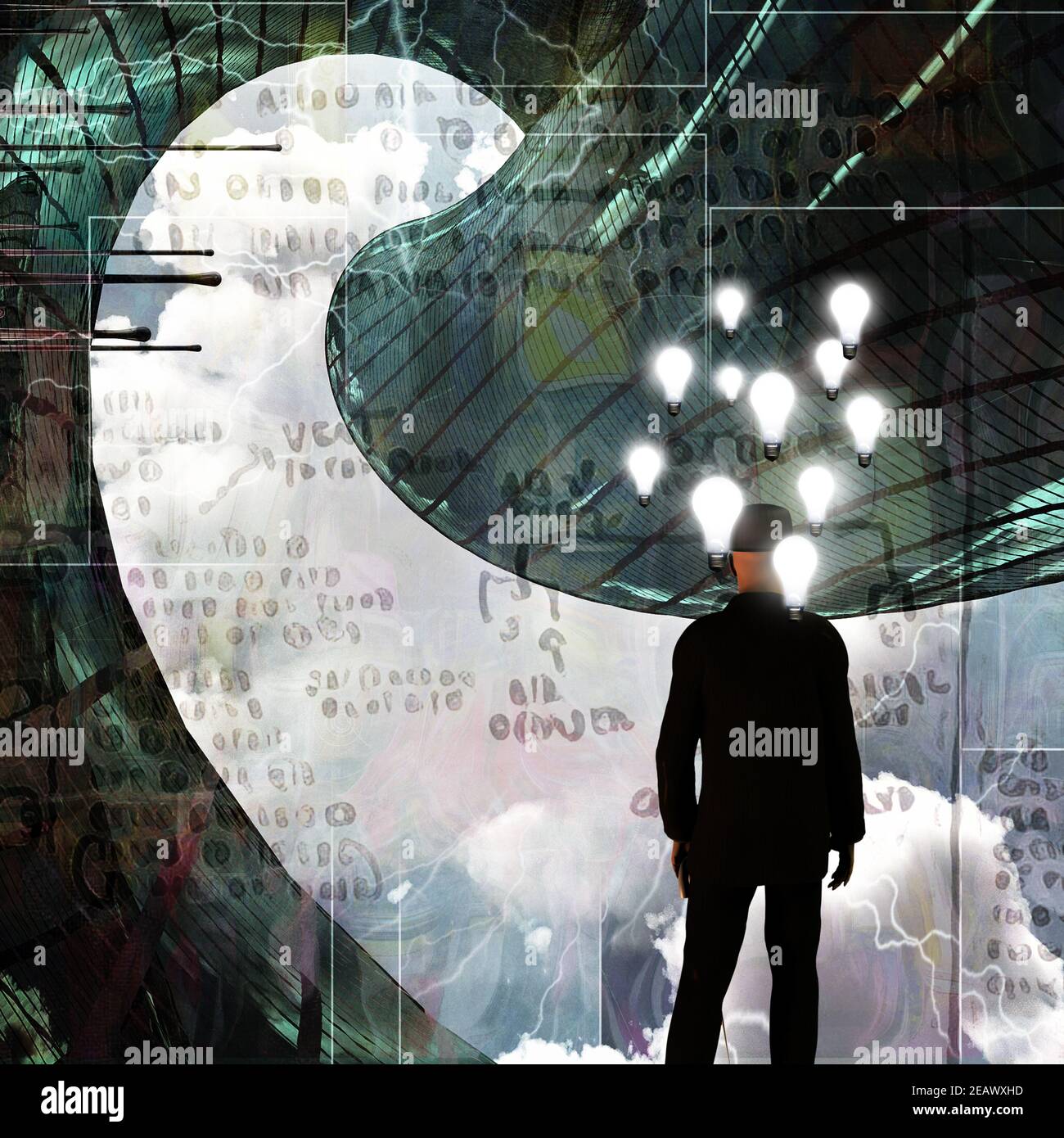 Futuristic tower and man with ideas. 3D rendering Stock Photo - Alamy
