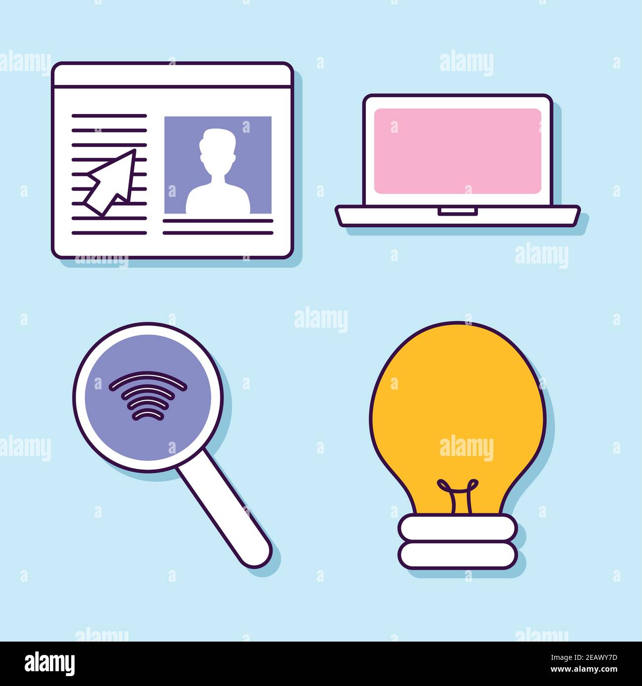 laptop computer and technology icon set over blue background, colorful ...