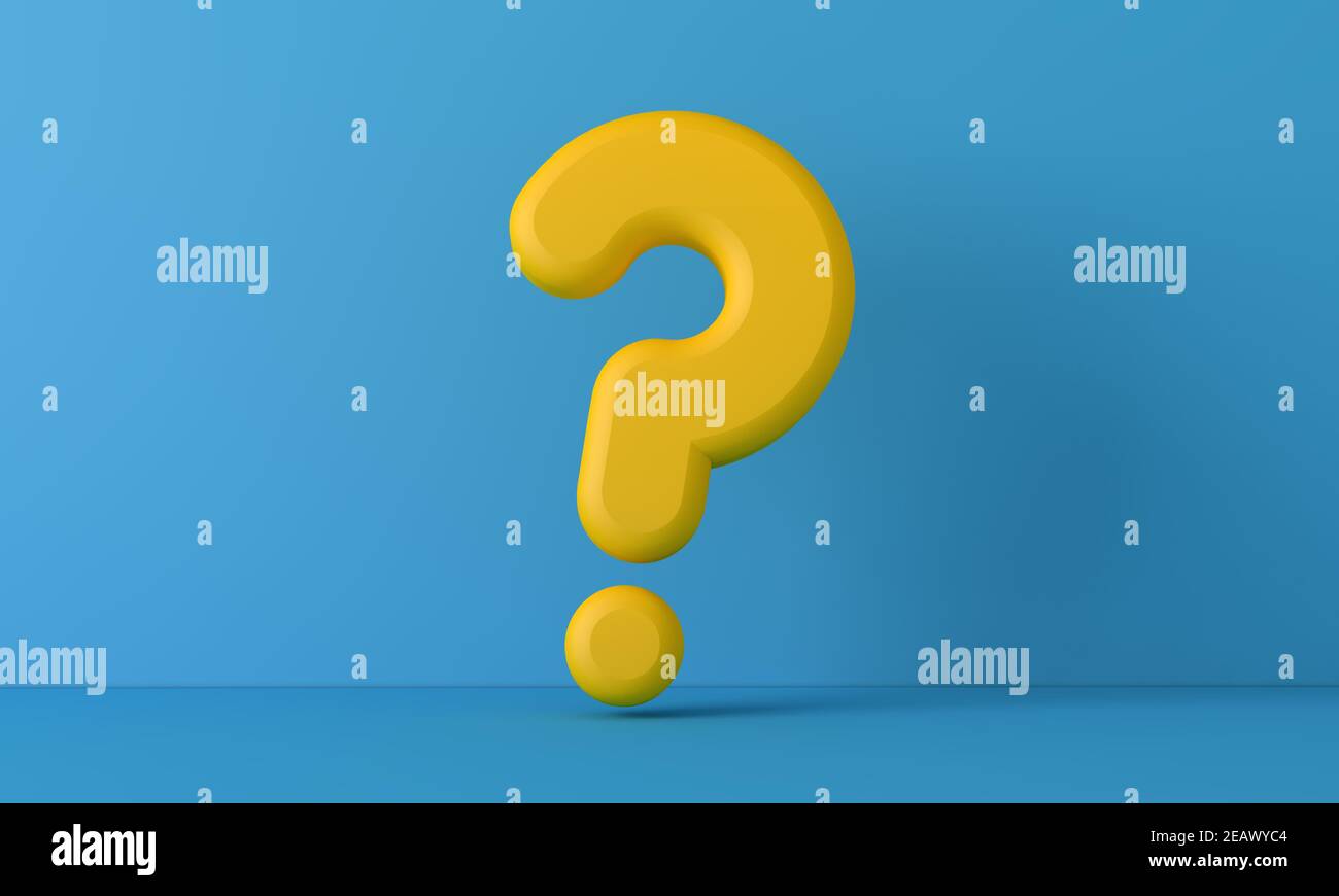 Yellow question maerk symbol on a blue background. 3D Rendering Stock ...