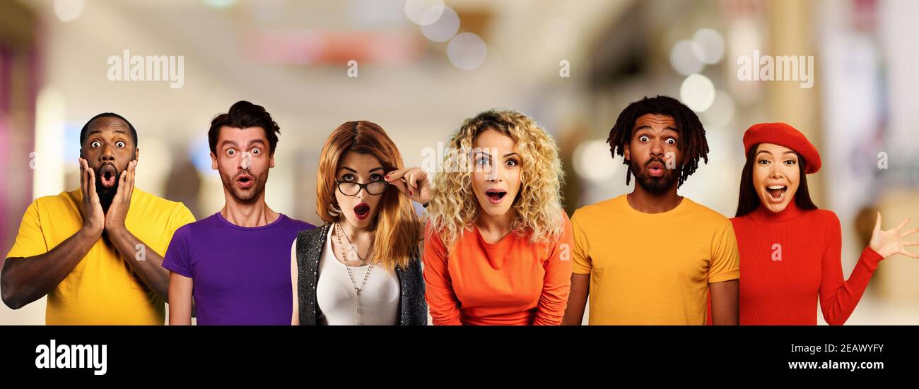 People with wondered, surprised and happy expression are shocked for ...