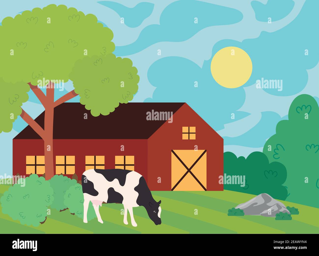 Farm cow and tree at landscape design, Agronomy lifestyle agriculture ...