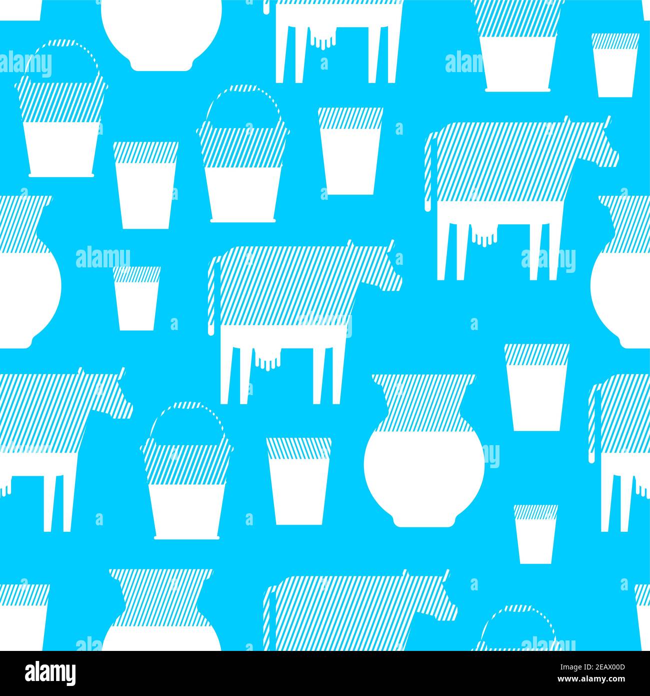Milk Pattern Seamless Cow And Bucket Jug And Glass Milk Background