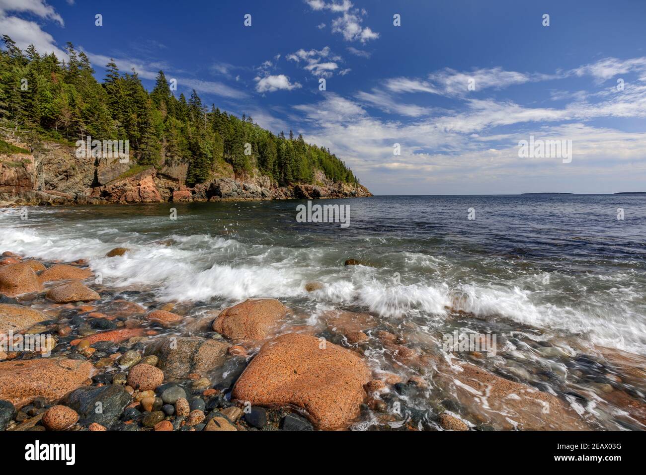 Acadia National Park, Maine: Rounded boulders, rocks and surf at ...