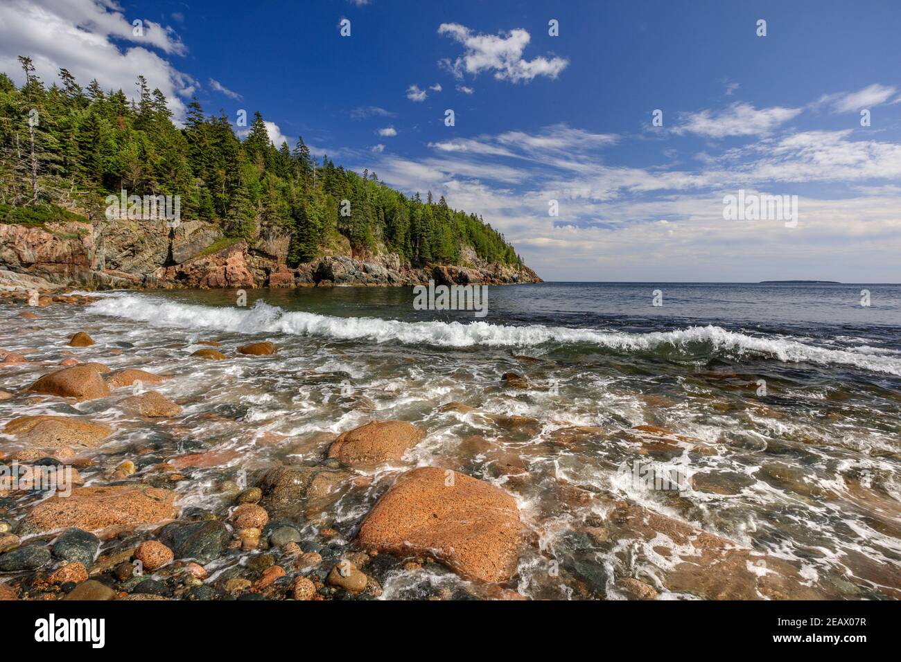 Acadia National Park, Maine: Rounded boulders, rocks and surf at ...