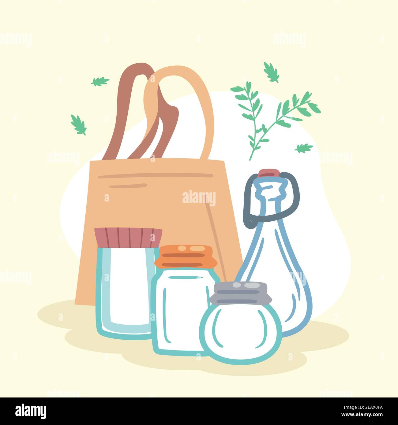 Zero waste bag and jars design, Save planet eco green recycle theme ...