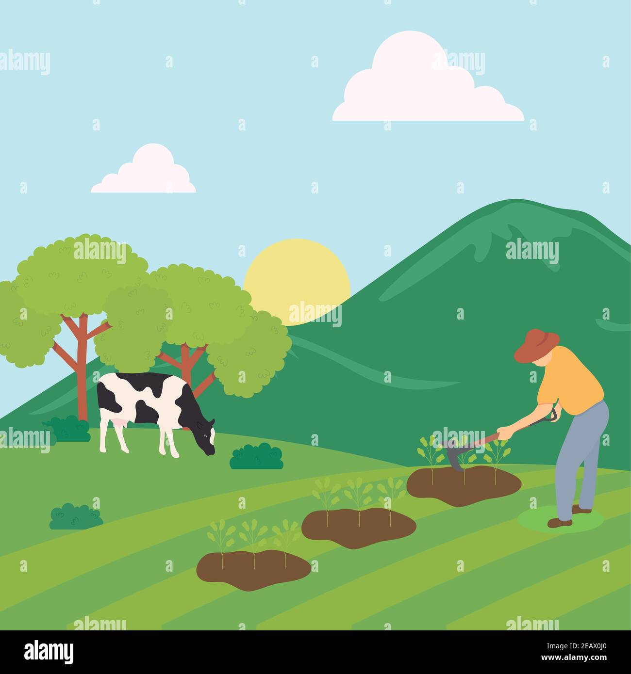 Farmer planting and cow design, Agronomy lifestyle agriculture harvest ...