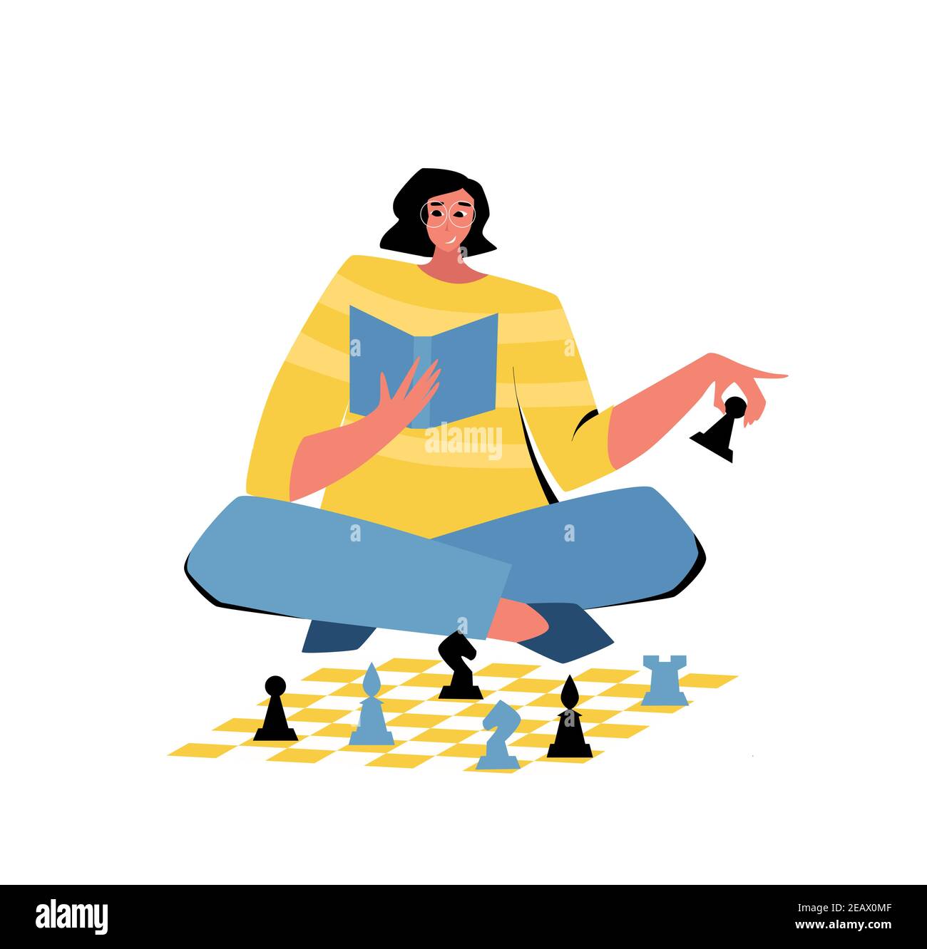 Chess game. Trendy flat illustration. People play chess.Teamwork and ...