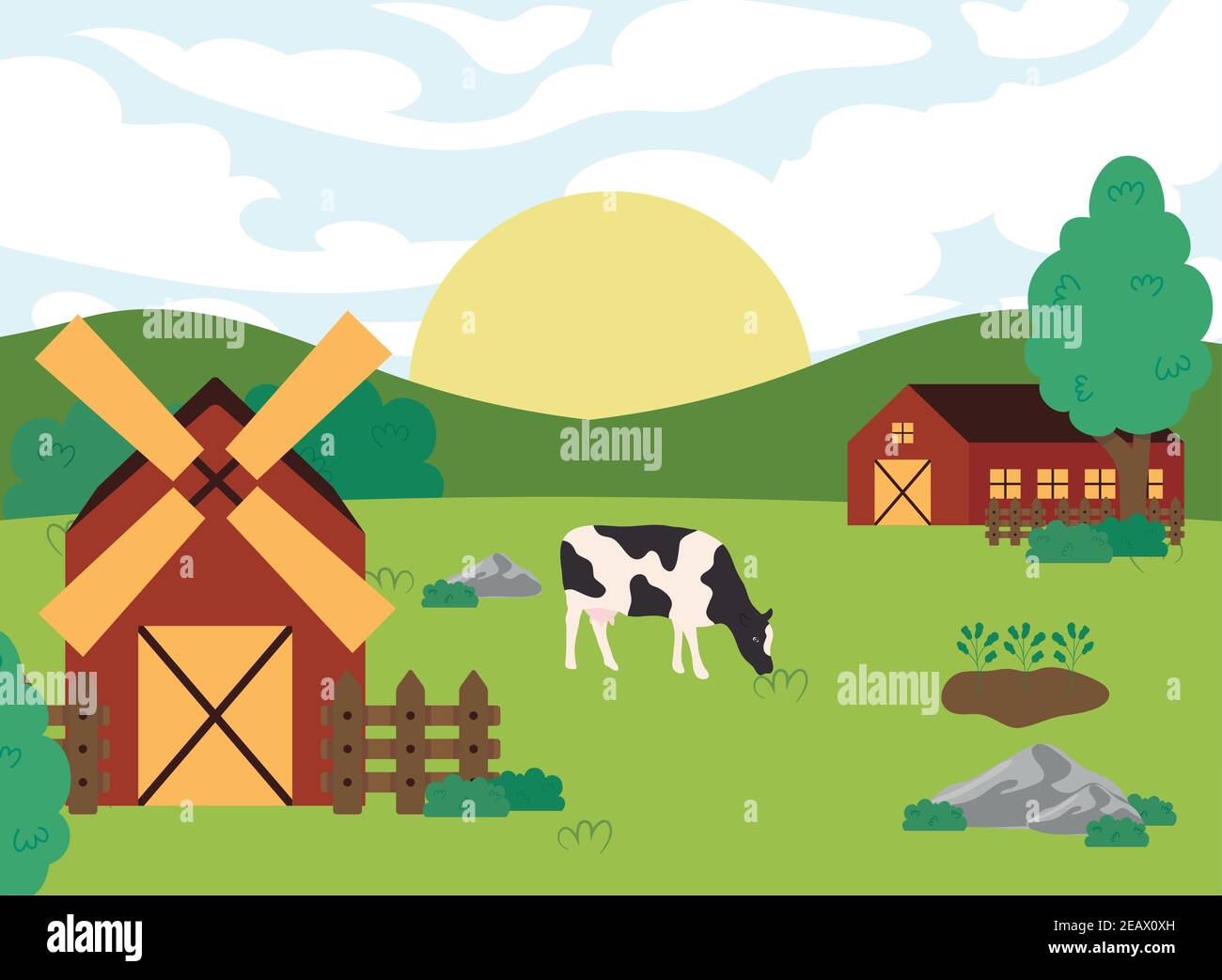 Farms and cow at landscape design, Agronomy lifestyle agriculture ...