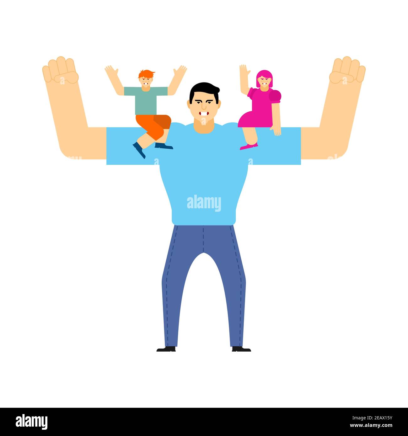 Strong dad with children. Father's day Illustration Stock Vector Image ...