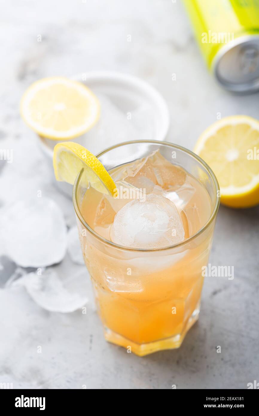 Kombucha alcoholic cocktail with ice, prepared with fermenting tea with ...
