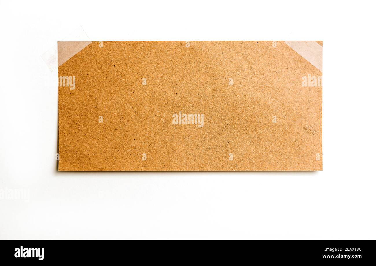 Vintage note paper on white background, attached by adhesive tape Stock ...