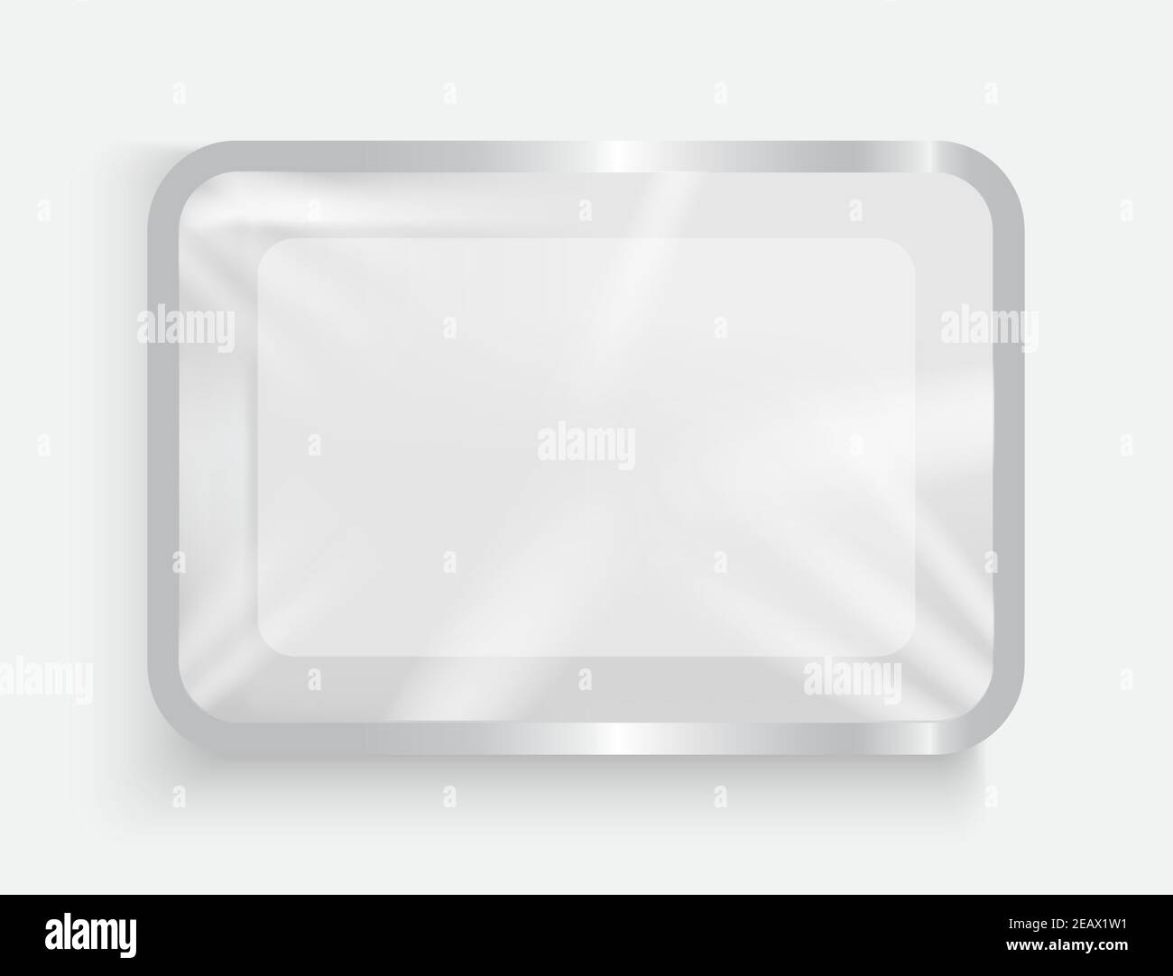 White plastic container with plastic film for food products. 3d empty ...