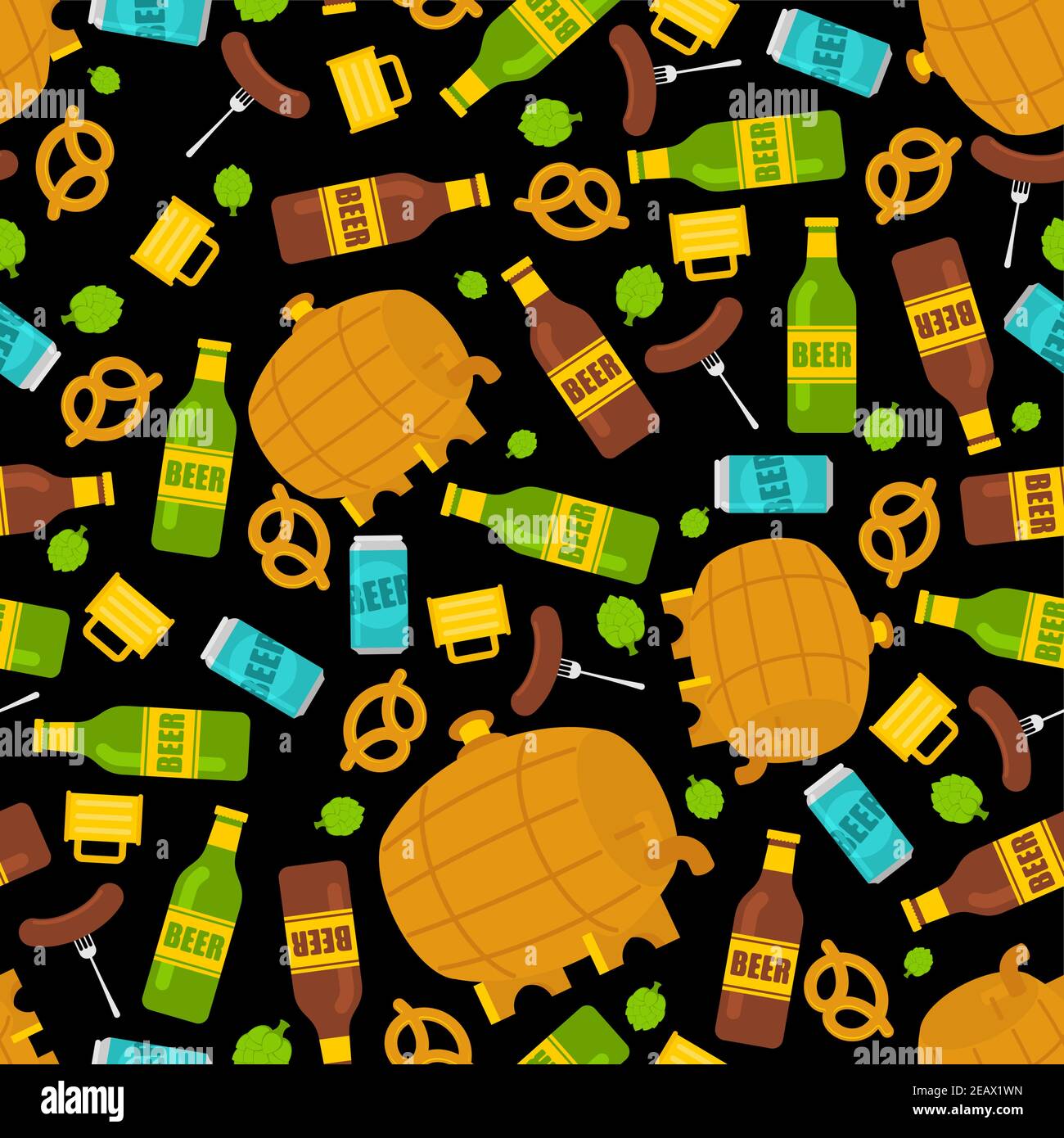 Beer set pattern seamless. Craft brewing background. Barrel and bottle ...