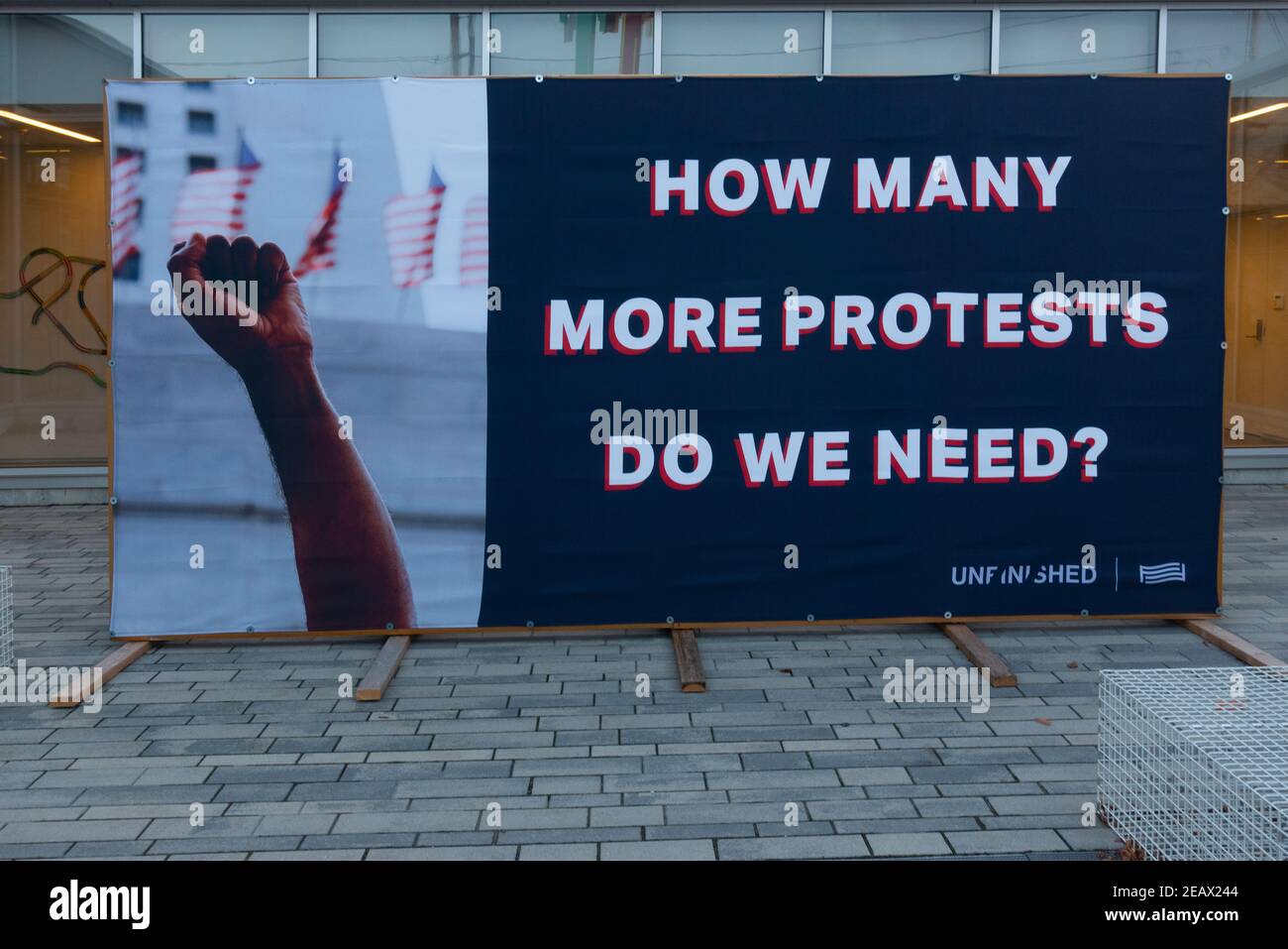 protest sign at the Center for Maine Contemporary Art in Rockland Maine ...