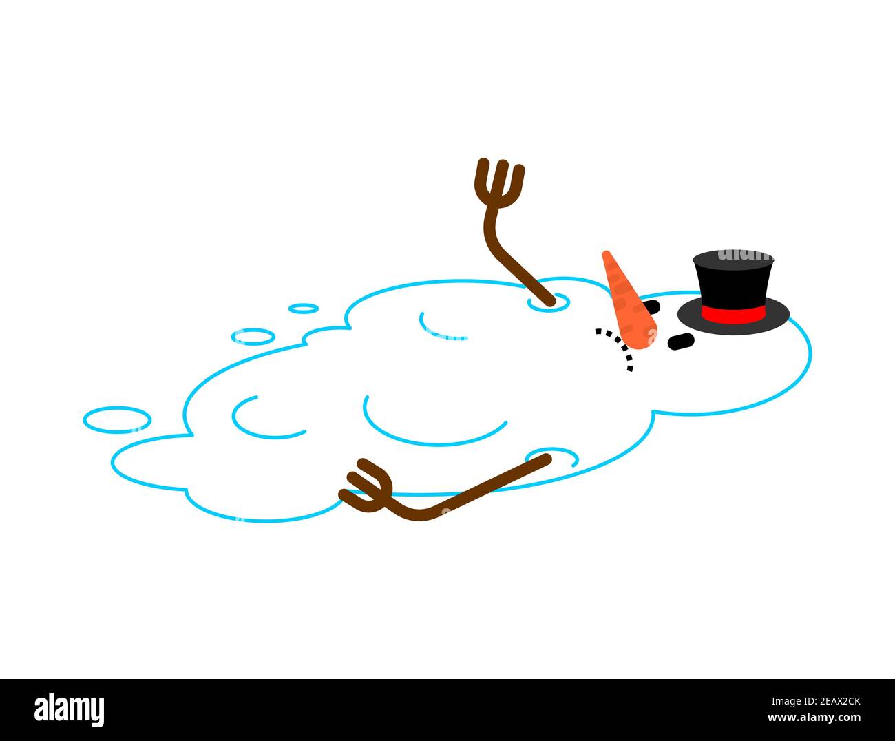 Snowman melted. Christmas is over. holiday is over. End of winter Stock ...