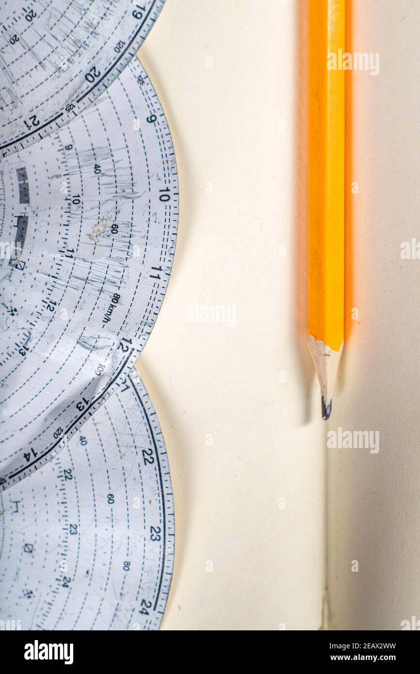Tachograph chart and pencil for recording the time and mileage of a ...