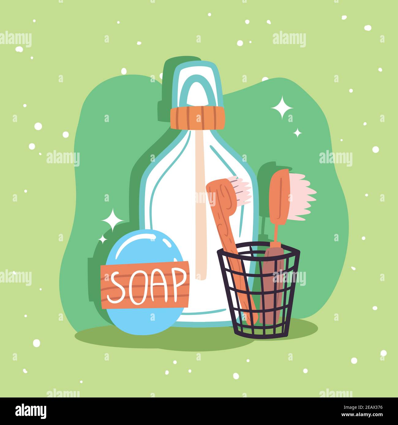 Zero waste toothbrushes soap and bottle design, Save planet eco green ...