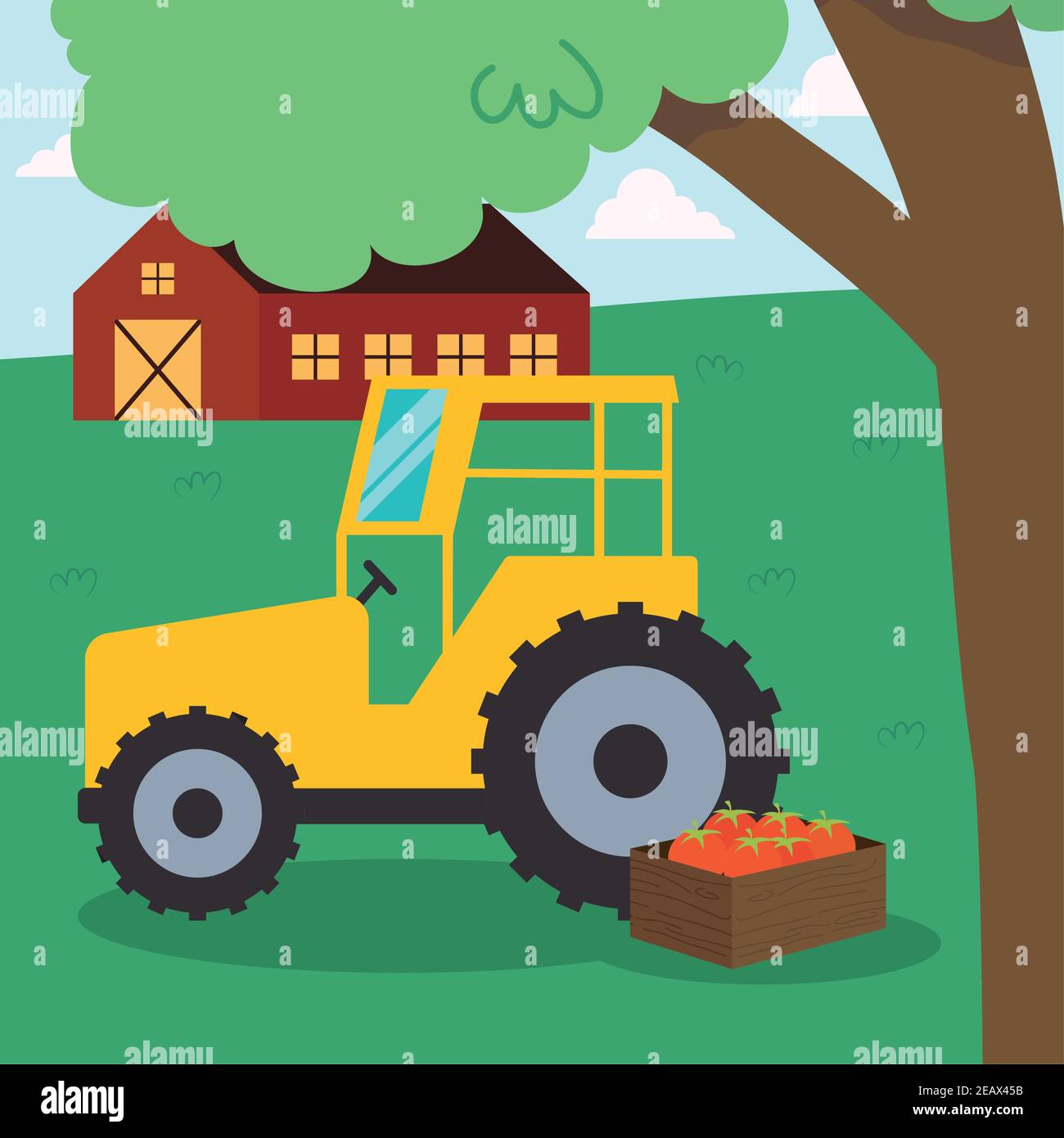 farm design with tractor and barn, colorful design, vector illustration ...