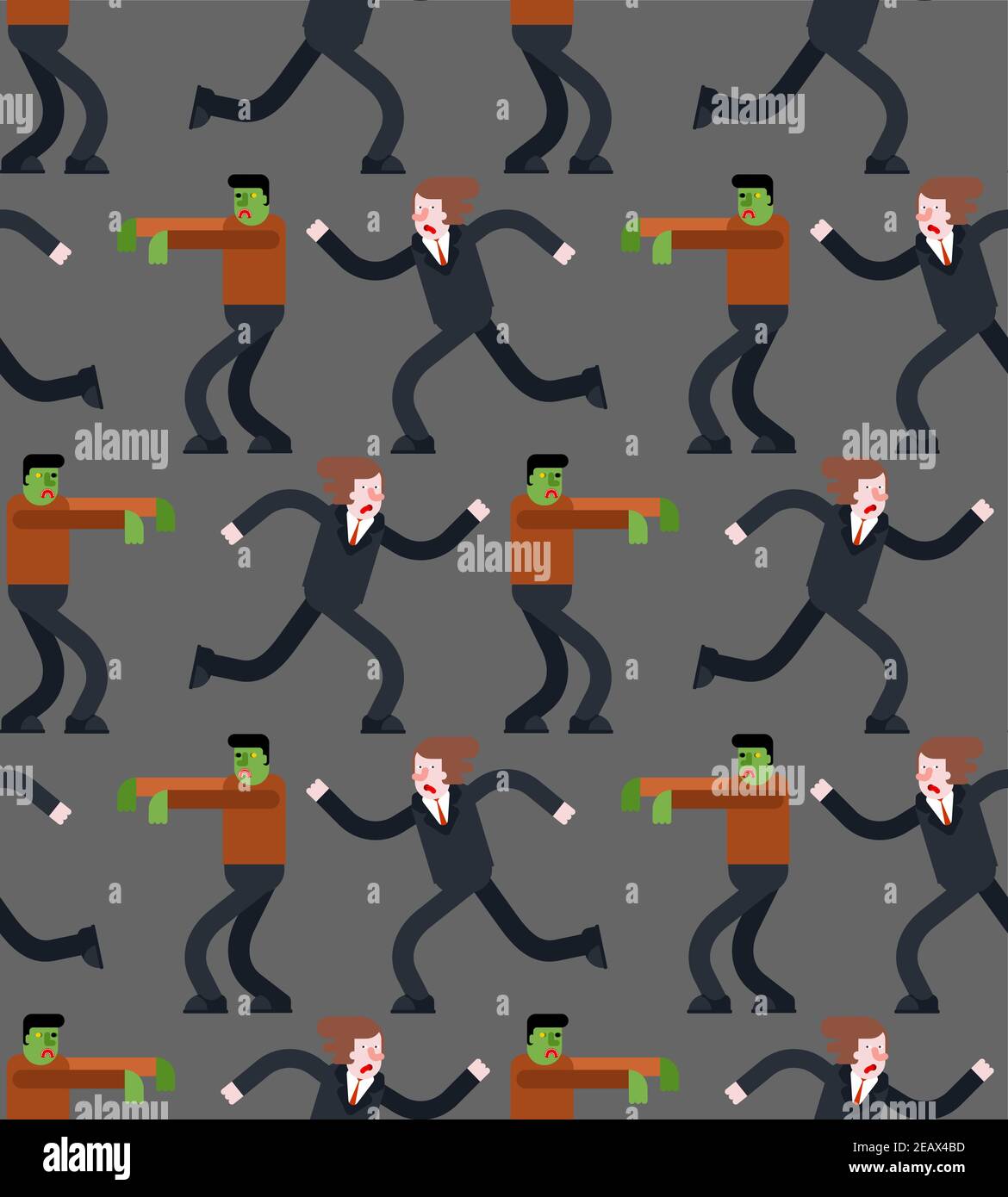 Zombi running after guy pattern seamless. Zombie is chasing man ...