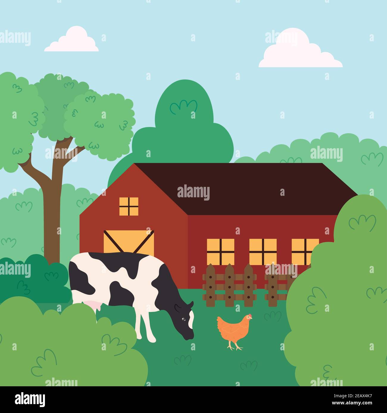 farm design with barn and animals, colorful design, vector illustration ...