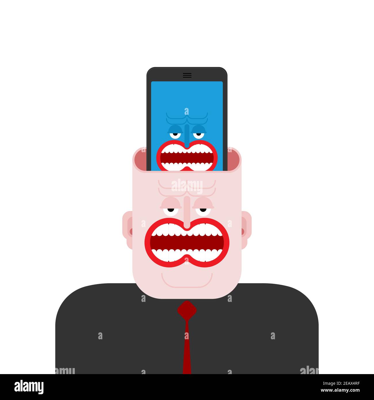 Smartphone controls human emotions. Phone addiction. vector ...