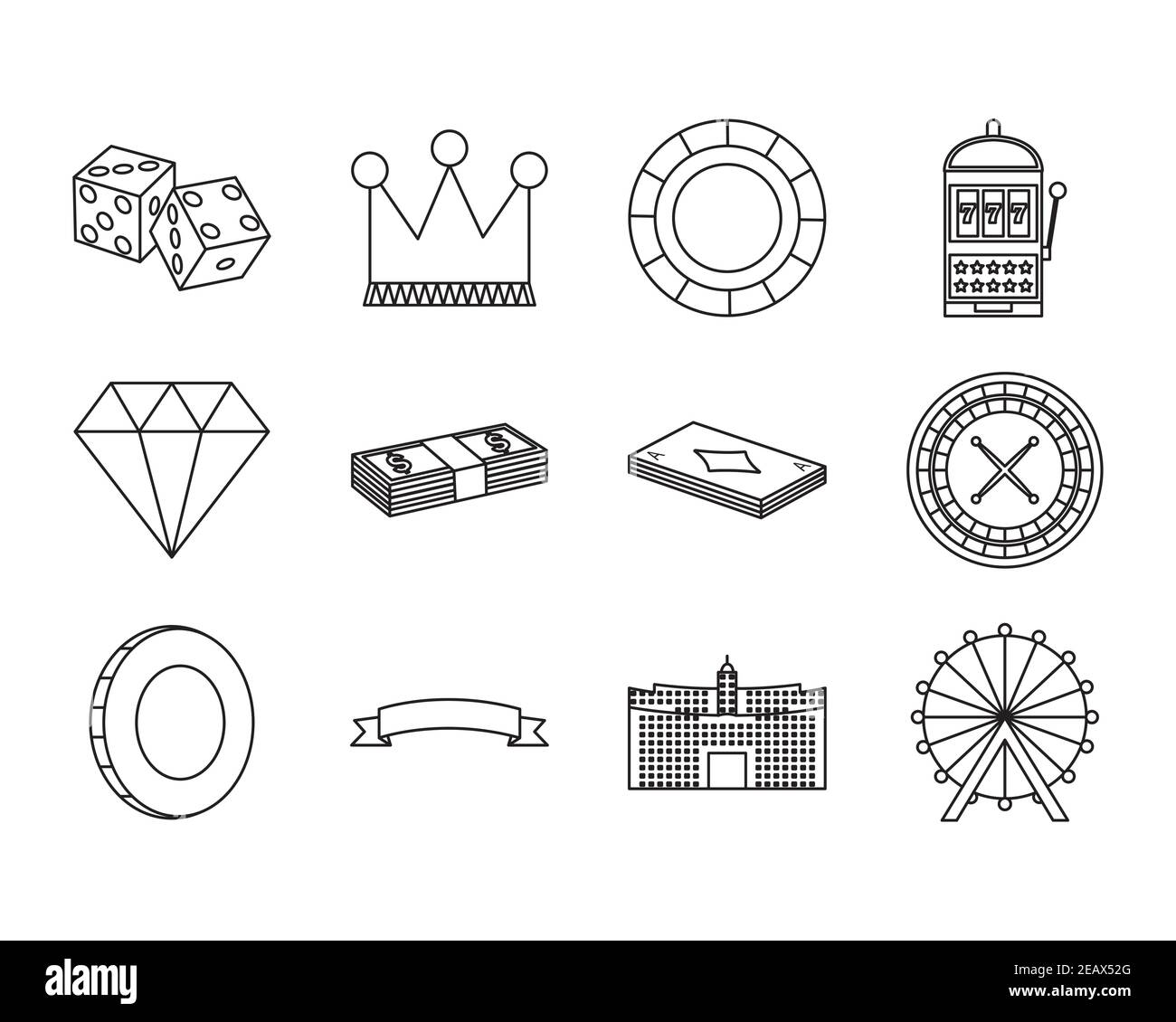 diamond and casino icon set over white background, line style, vector ...