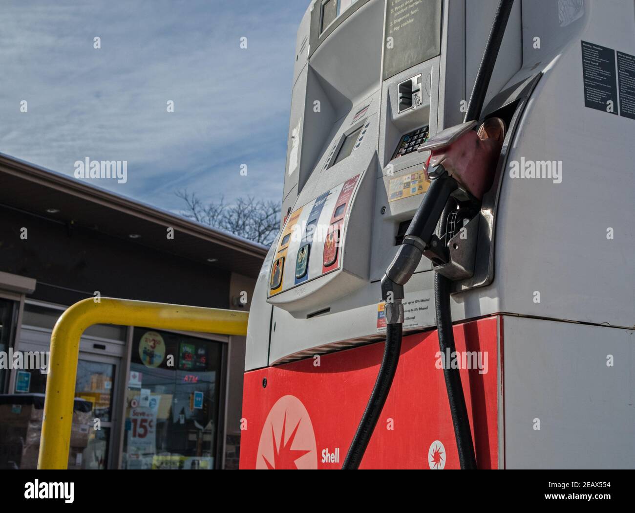Gas pumps, closer look, Shell Stock Photo - Alamy