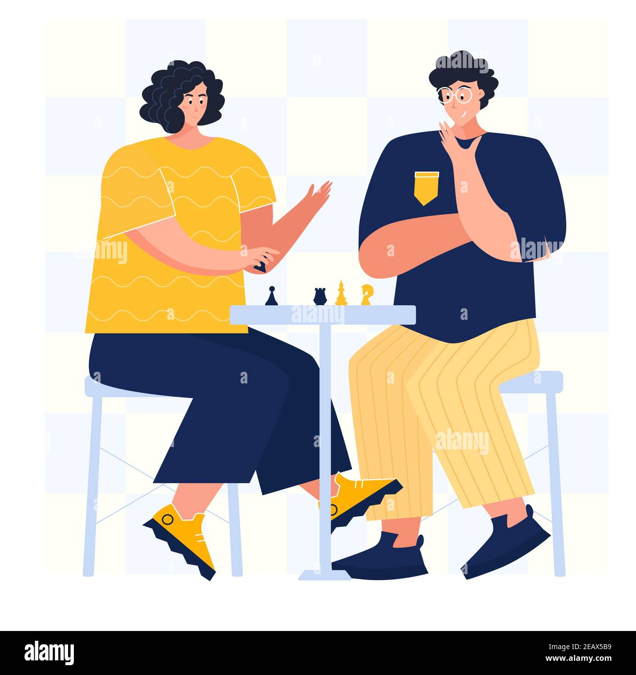 Chess game. Trendy flat illustration. People play chess.Teamwork and ...