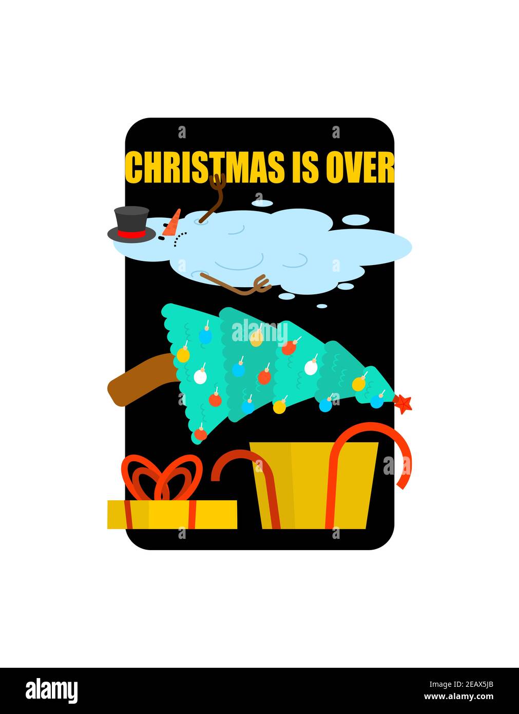 Christmas is over! Snowman melted. Open gift wrapping. Christmas Tree ...