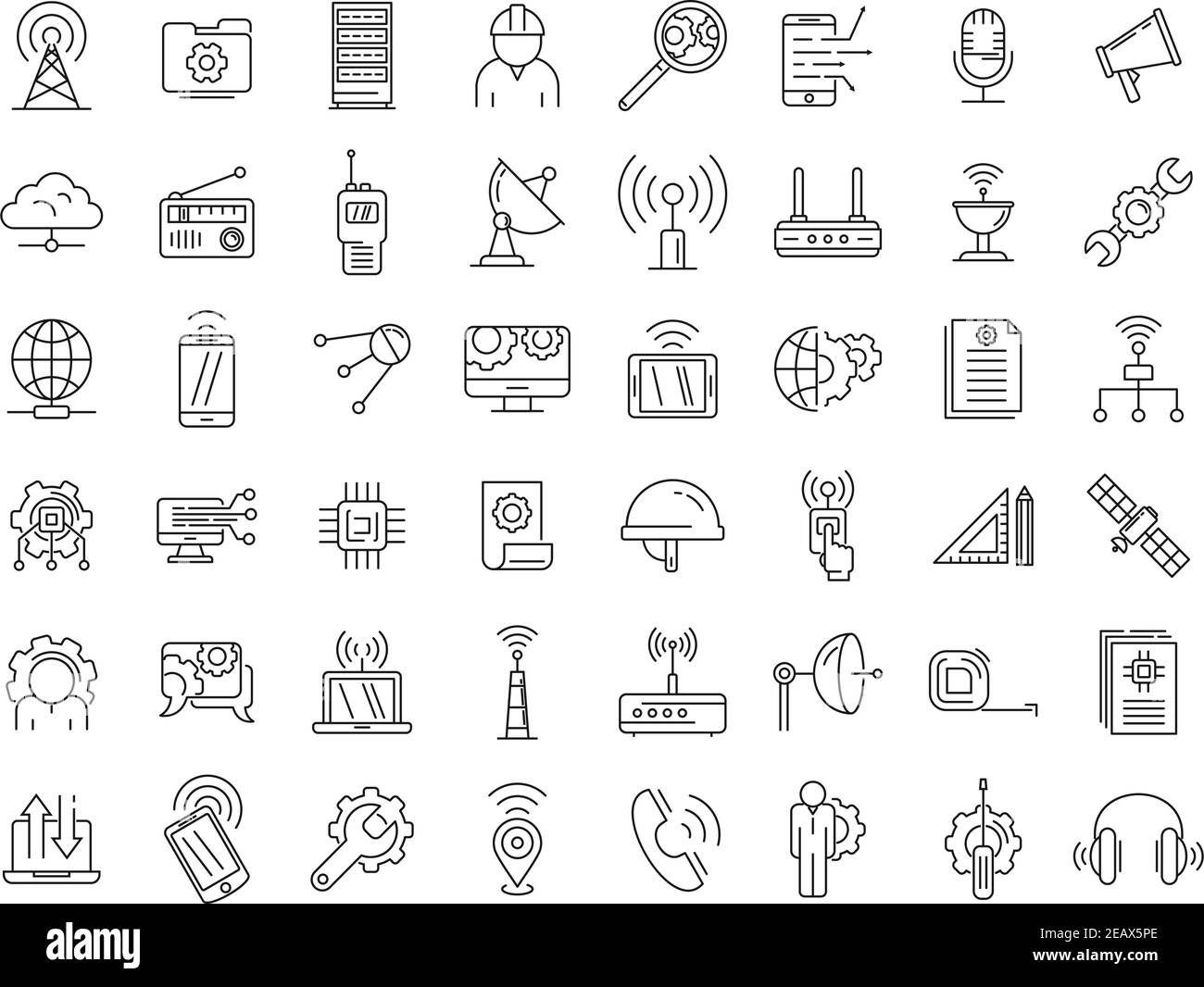 Communications engineer icons set, outline style Stock Vector Image ...