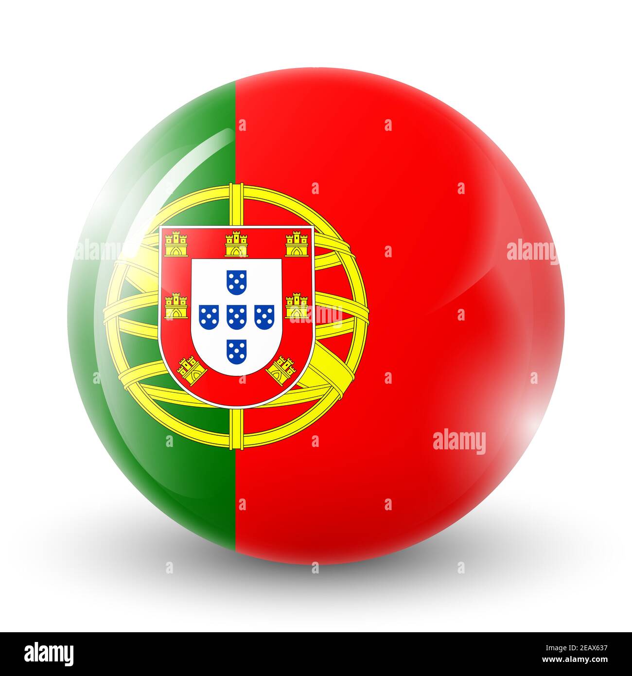 Glass light ball with flag of Portugal. Round sphere, template icon ...