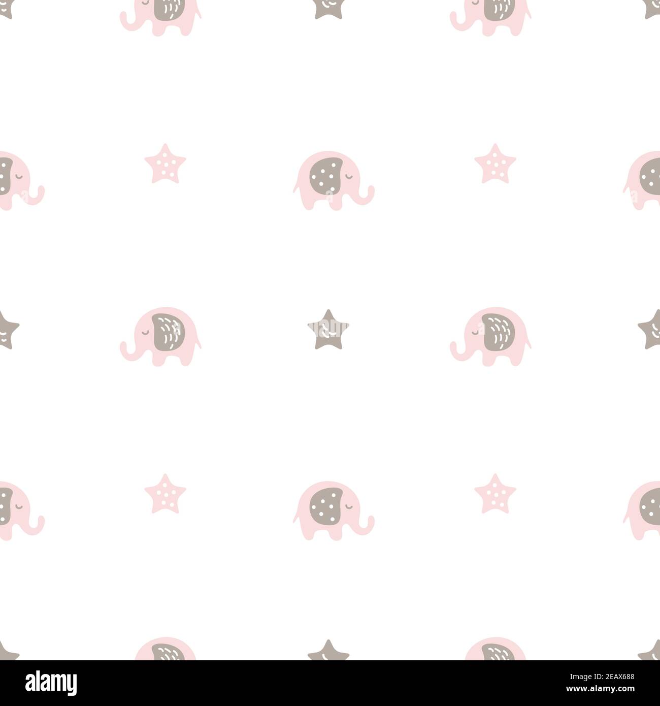 Little Cute pink Elephants Vector scandinavian Seamless Pattern. Baby ...