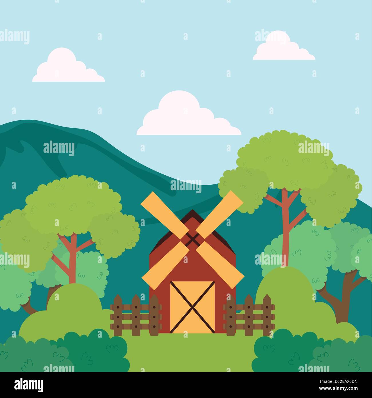 Farm with trees in front of mountain design, Agronomy lifestyle ...