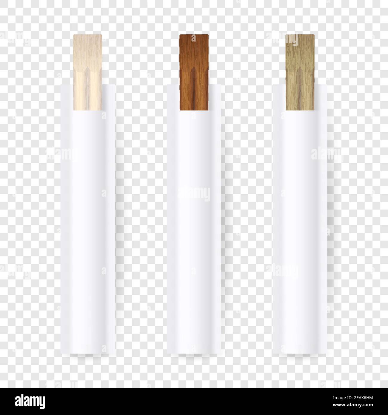 Vector 3d Realistic Wooden Chopsticks, White Blank Package Set Closeup ...