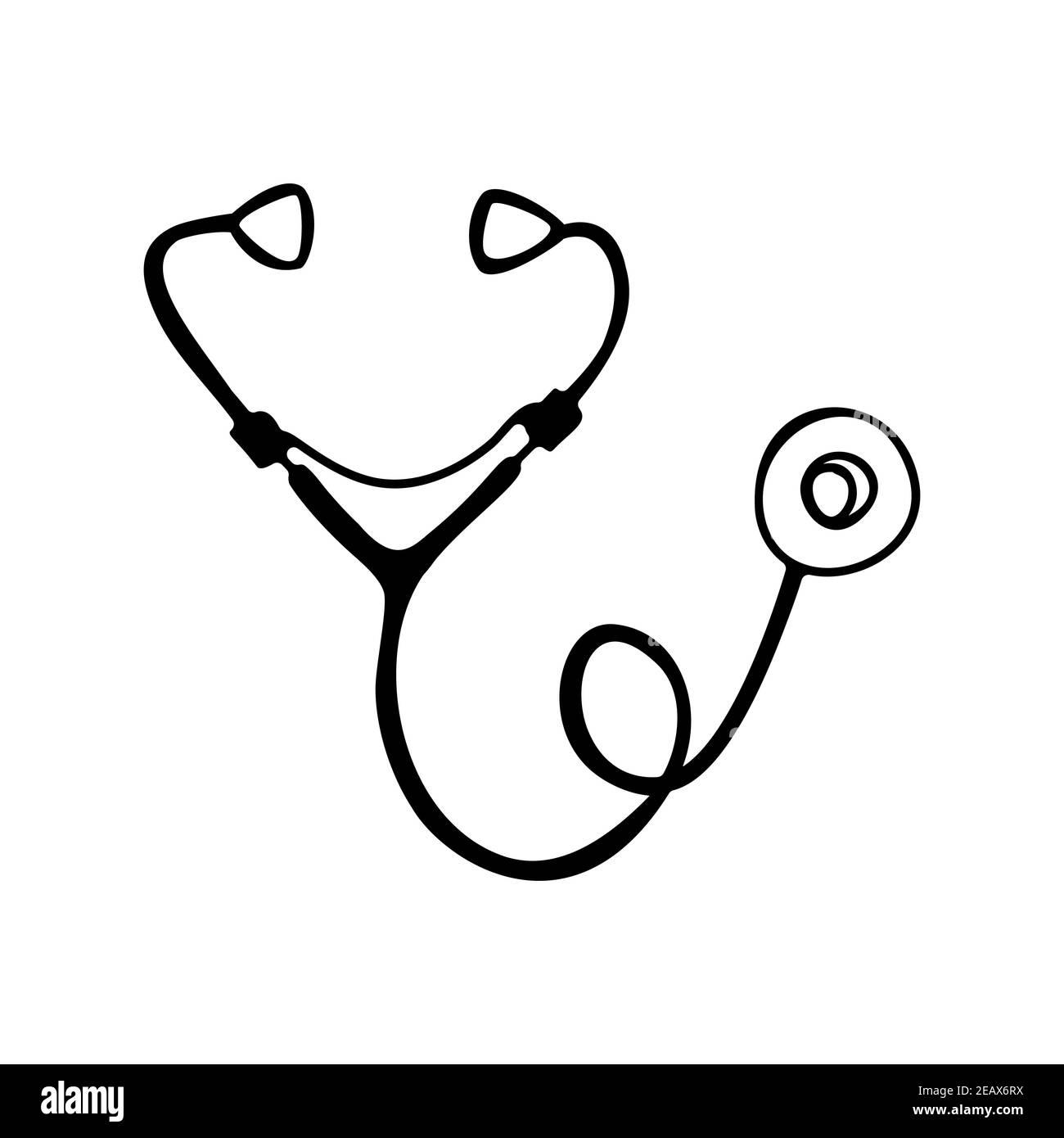 Simple hand drawn stethoscope icon. Isolated on a white background ...