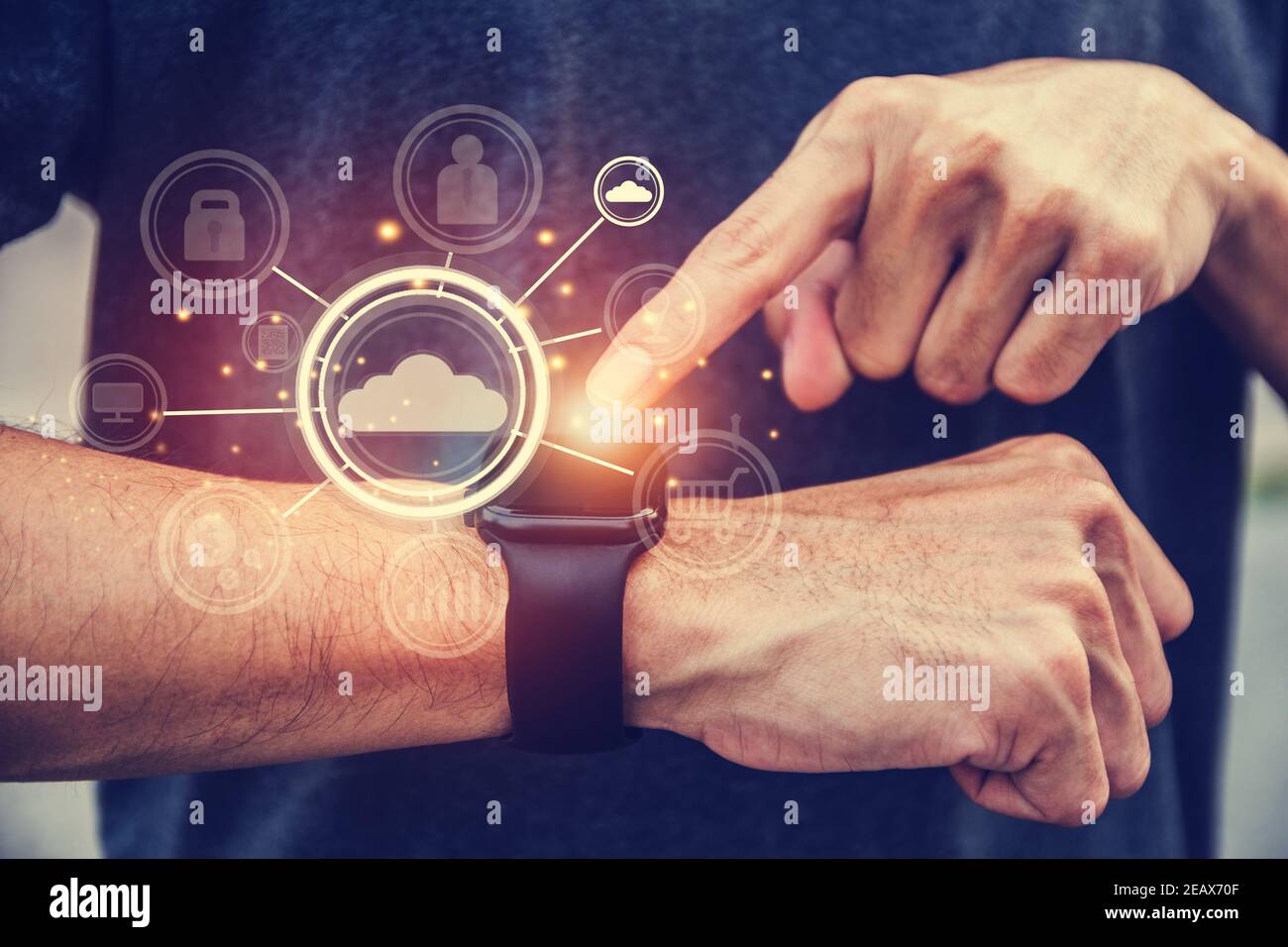 Man use internet connection to smart watch smart life technology ...