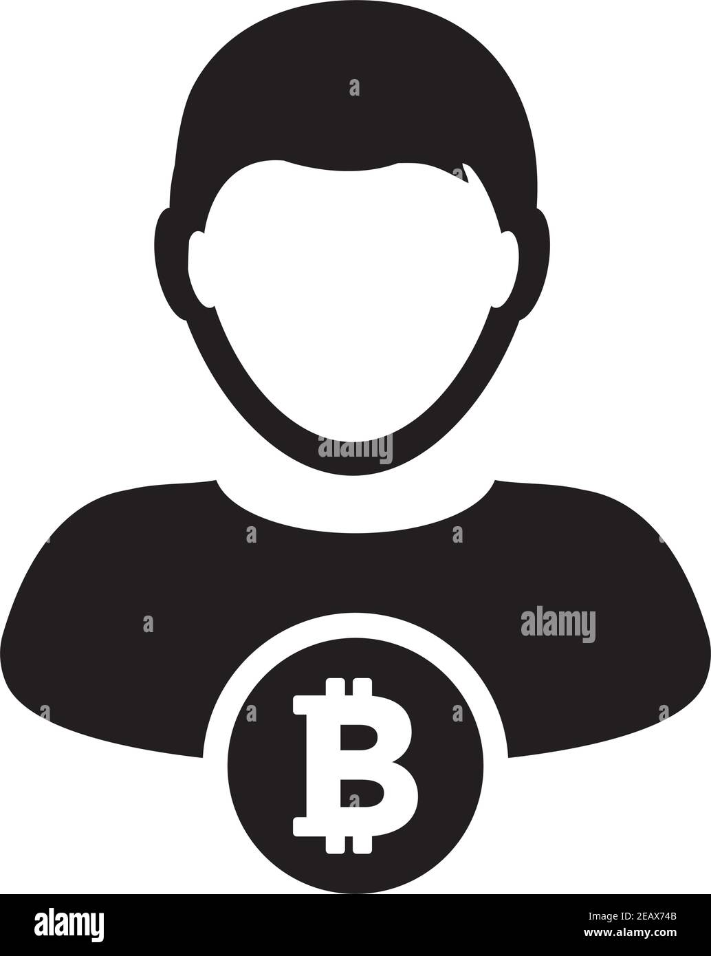 Bitcoin icon vector cryptocurrency symbol with male person profile ...